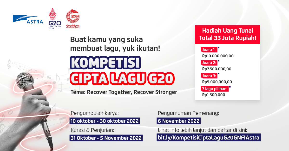 GNFI dan Astra Ajak Pembuat Lagu Ikut Kompetisi CIPTA LAGU G20, Total ...