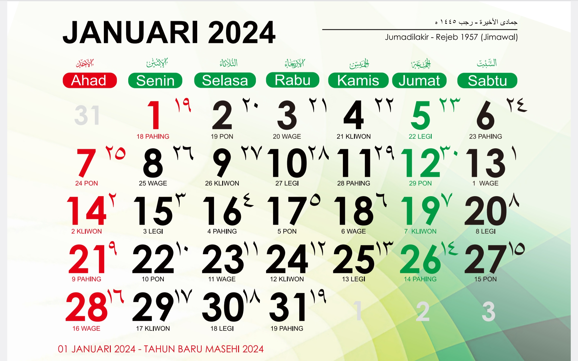 Kalender Jawa 2024 Januari sampai Desember, Lengkap dengan Wetonnya