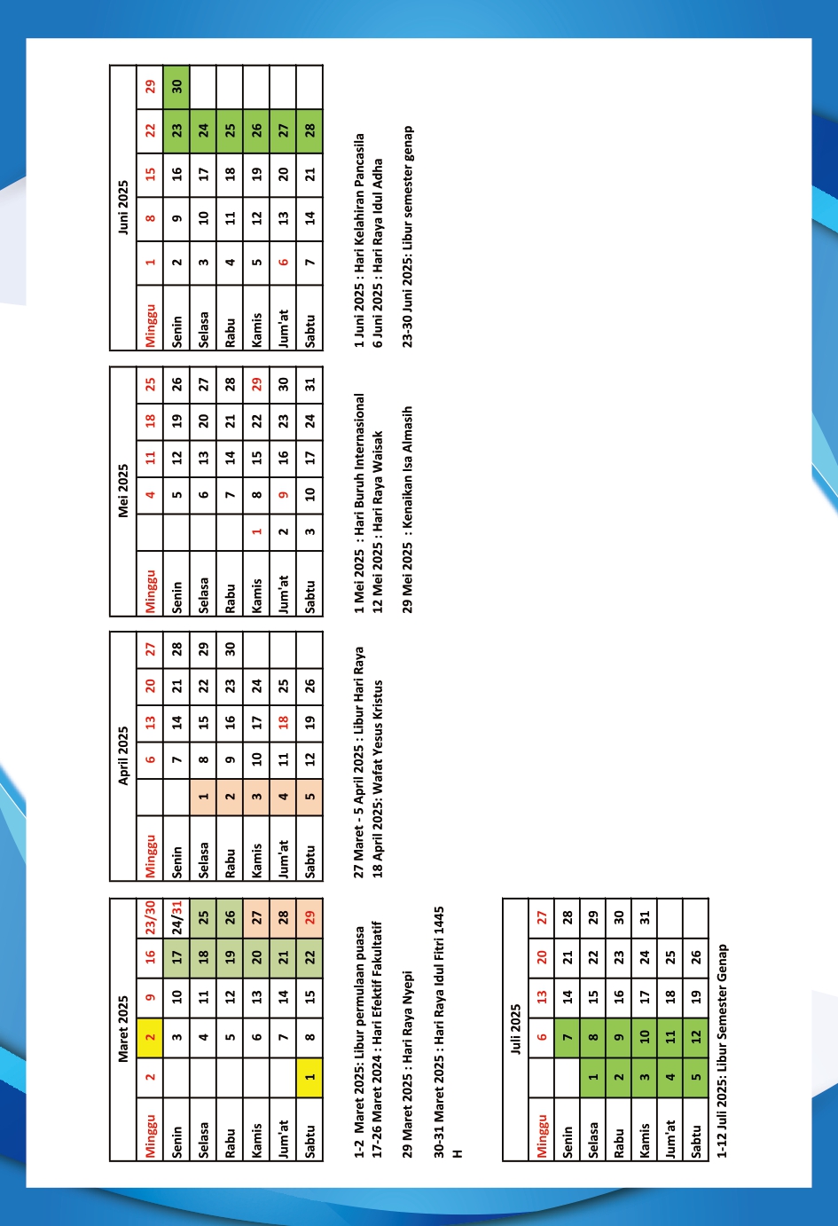 Kalender Pendidikan 2025 TA 2024/2025 Provinsi Jabar, Jateng, Jatim, dan Jakarta