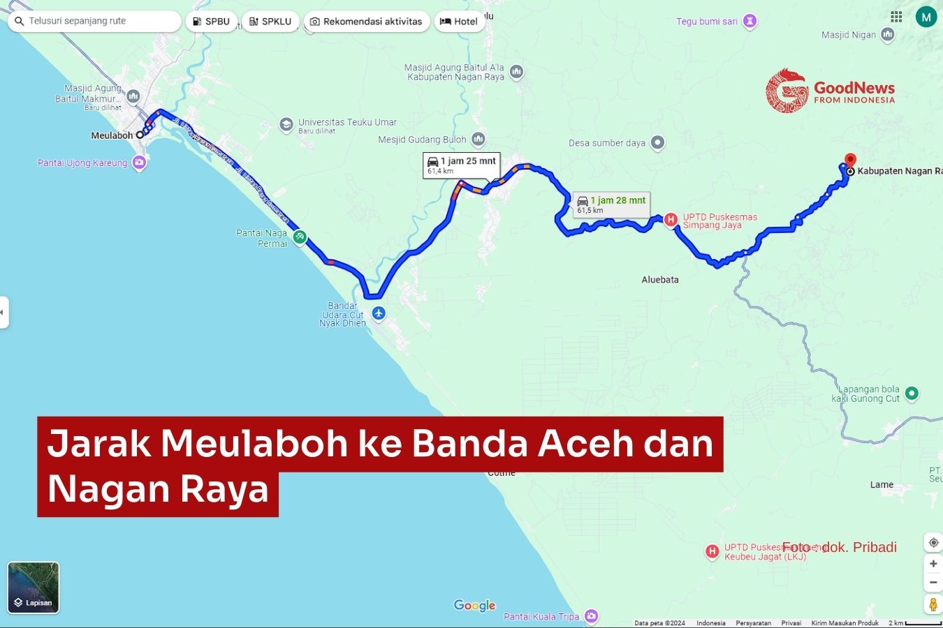 Jarak Meulaboh ke Banda Aceh dan Nagan Raya